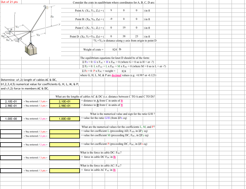 Solved Out of 21 pts Consider the crate in equilibrium where | Chegg.com