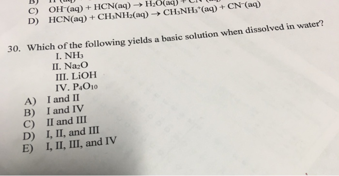 Solved C) D) OH-(aq) + HCN(aq) → H2O(aq) + eN (at HCN(aq) + | Chegg.com