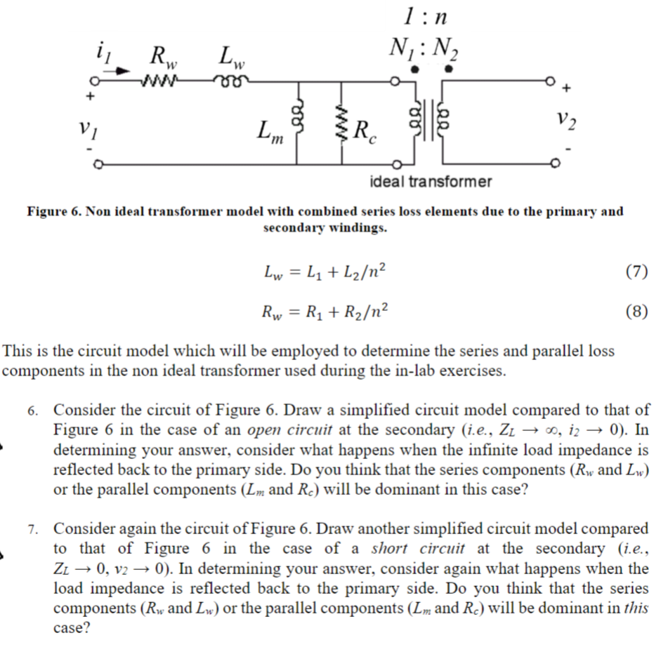 Solved Figure 6. ﻿Non ideal transformer model with combined | Chegg.com