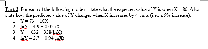 Solved | Part 2. For each of the following models, state | Chegg.com
