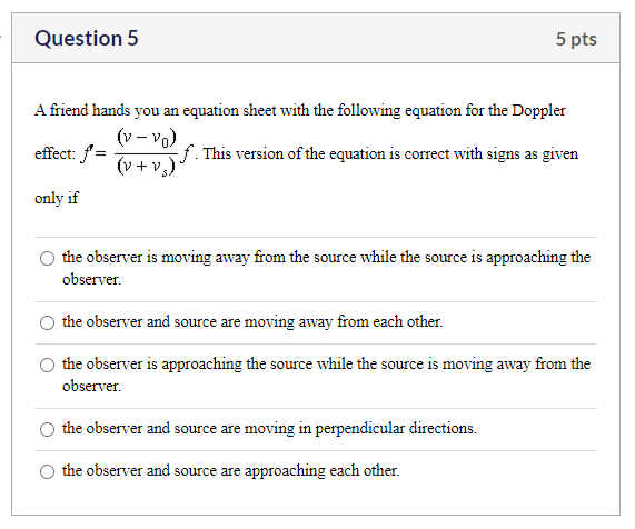 Solved Question 5 5 pts A friend hands you an equation sheet | Chegg.com