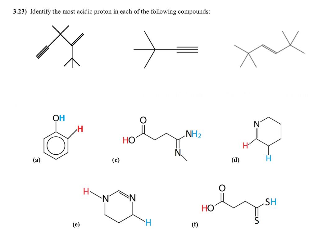Solved 3.23) Identify the most acidic proton in each of the | Chegg.com