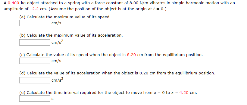 Solved A 0.400-kg object attached to a spring with a force | Chegg.com