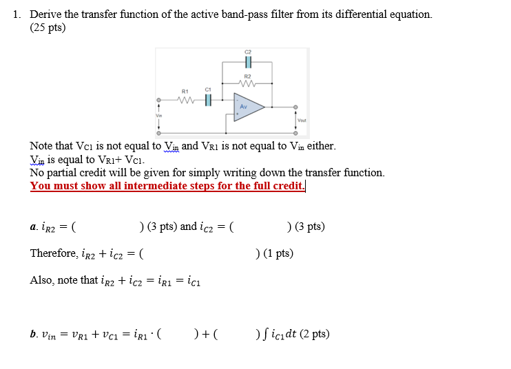 Solved 1. Derive the transfer function of the active | Chegg.com