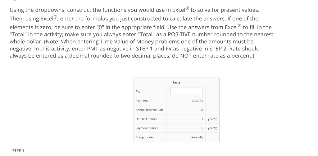Solved Using the dropdowns, construct the functions you | Chegg.com