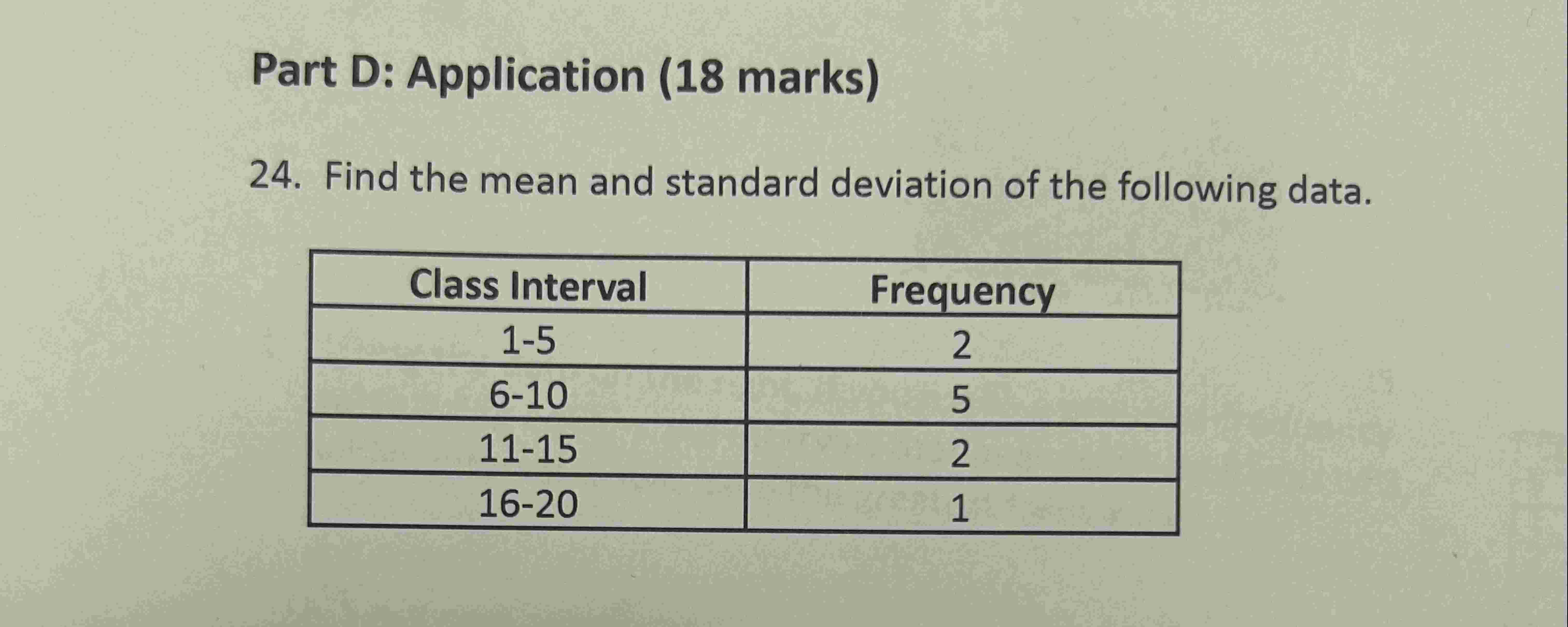 Solved Part D: Application (18 ﻿marks)24. ﻿Find the mean and | Chegg.com