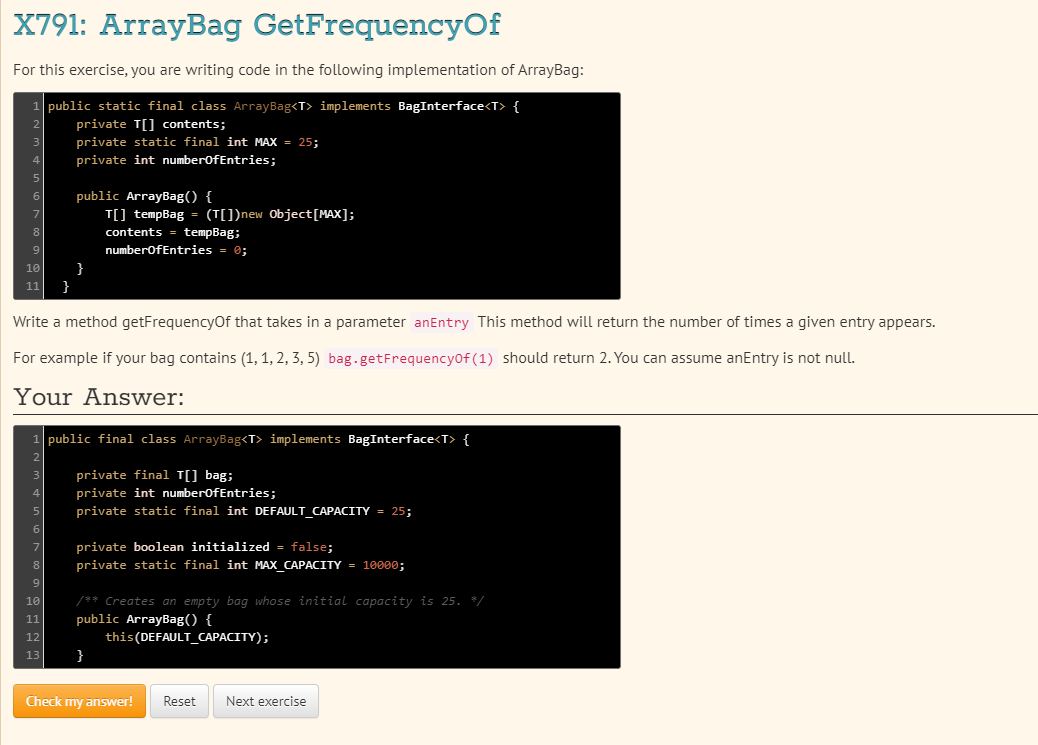Solved X791: ArrayBag GetFrequency Of For this exercise, you | Chegg.com