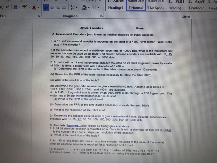 Font Paragraph Styles Optical Encoders Name: A. | Chegg.com