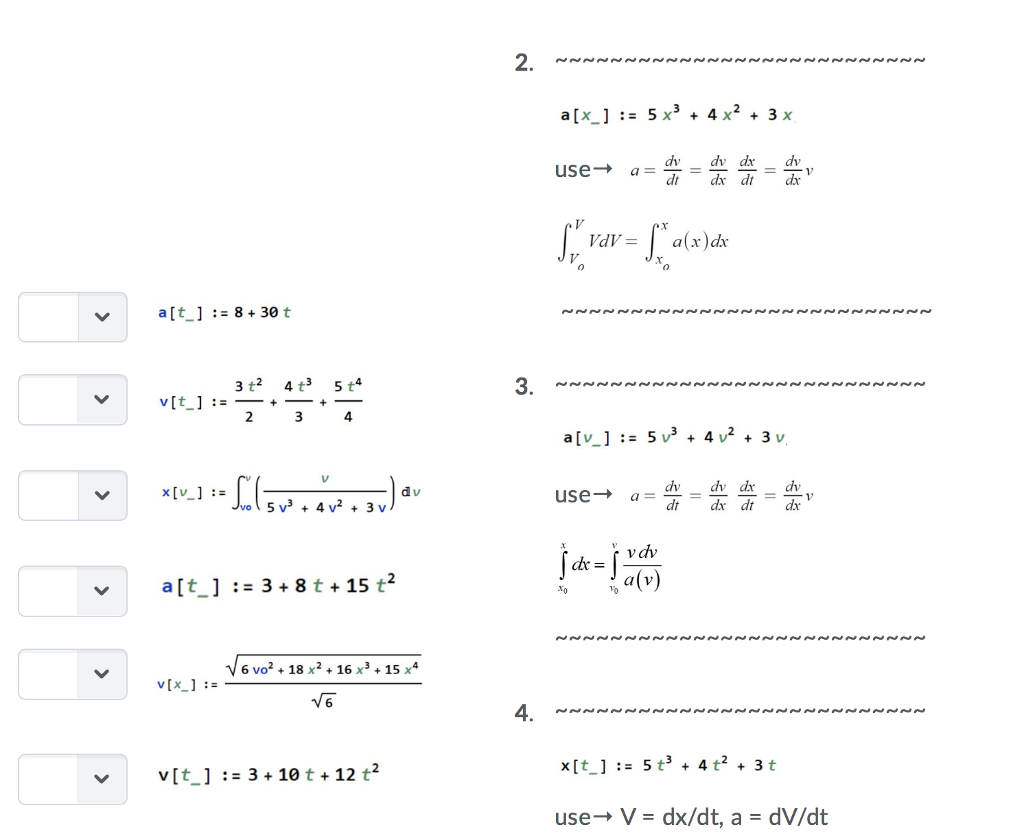 Solved Use the following kinematic relationships to match up | Chegg.com