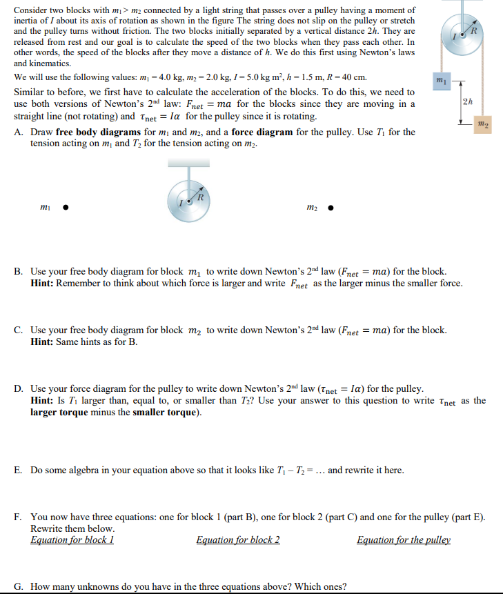 Solved Consider two blocks with m1>m2 connected by a light | Chegg.com