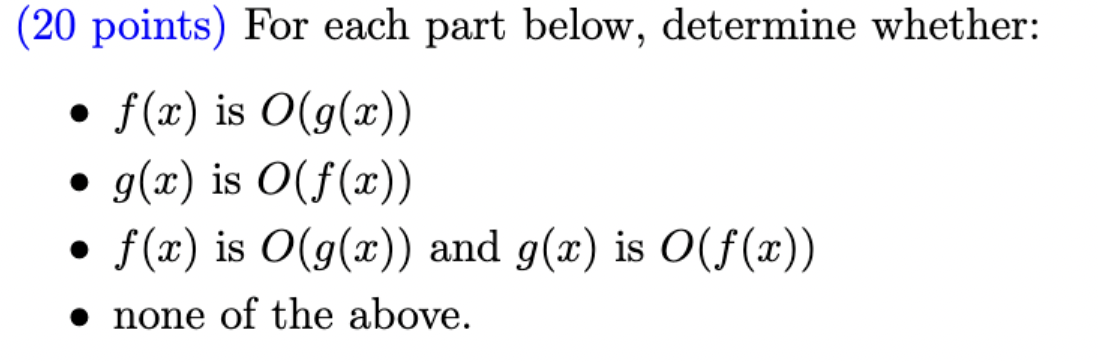 Solved (20 points) For each part below, determine whether: - | Chegg.com