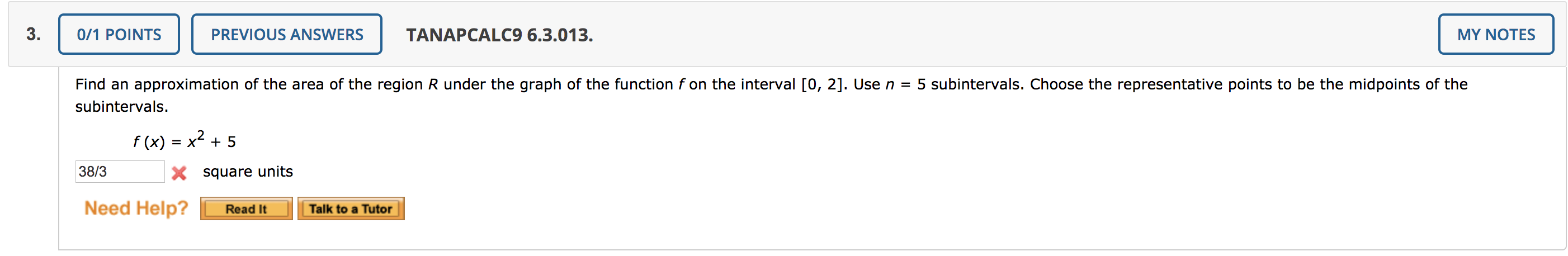 Solved 0/1 POINTS PREVIOUS ANSWERS TANAPCALC9 6.3.013. MY | Chegg.com