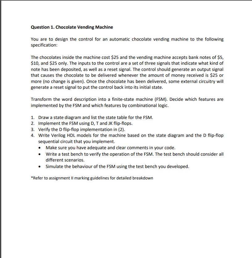 Question 1. Chocolate Vending Machine You are to | Chegg.com