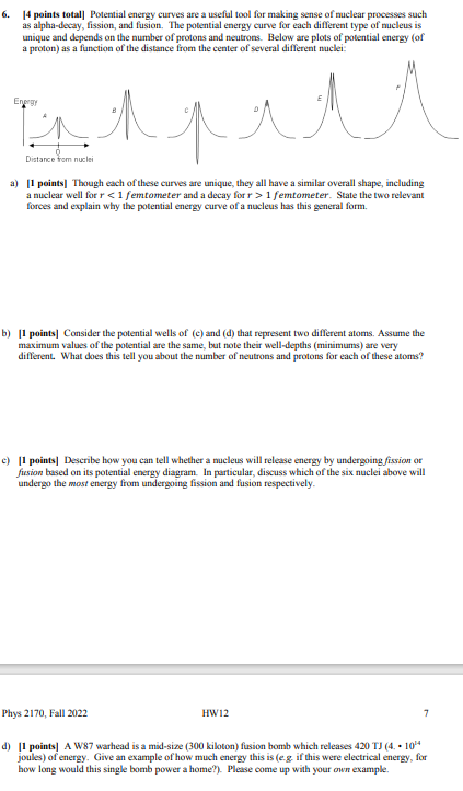 Solved 6. [4 points total] Potential energy curves are a | Chegg.com