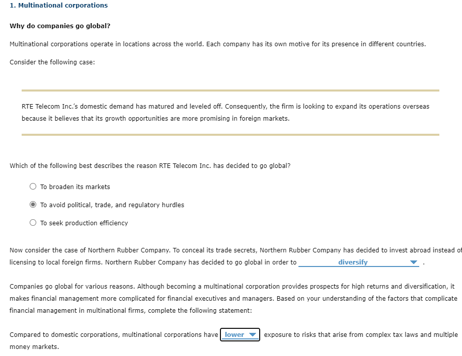 Solved 1. Multinational corporations Why do companies go | Chegg.com