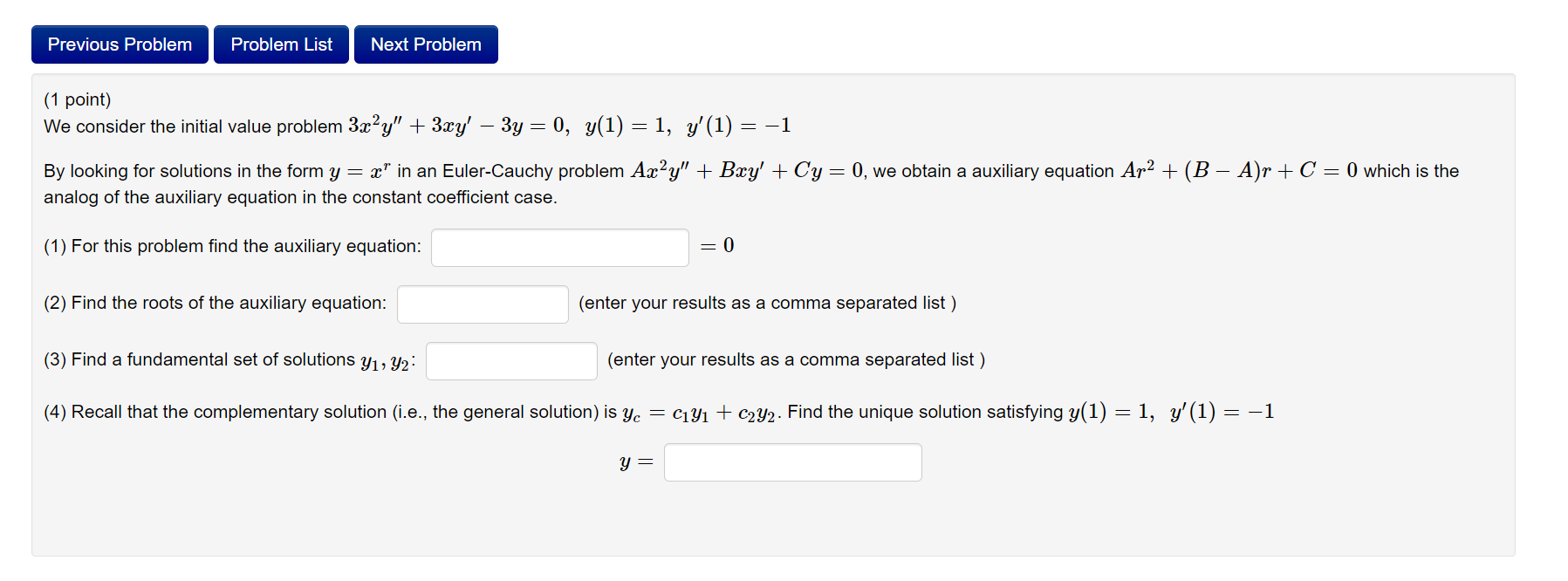 Solved (1 point) We consider the initial value problem | Chegg.com
