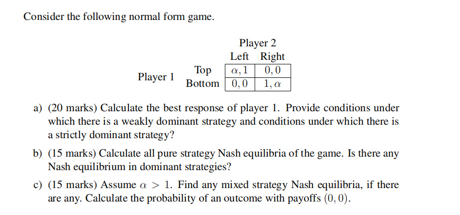 Solved Consider the following normal form game. Player 2 | Chegg.com