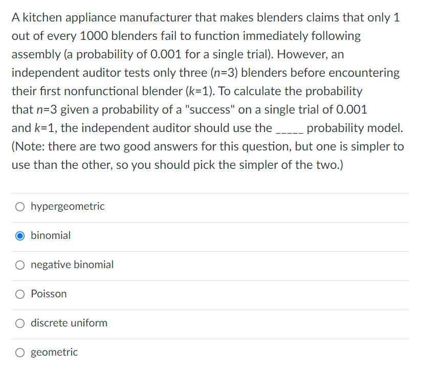 Solved A kitchen appliance manufacturer that makes blenders | Chegg.com