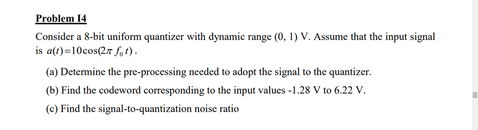 Problem I4Consider a 8-bit uniform quantizer with | Chegg.com