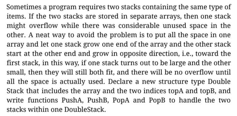 Solved Sometimes a program requires two stacks containing | Chegg.com