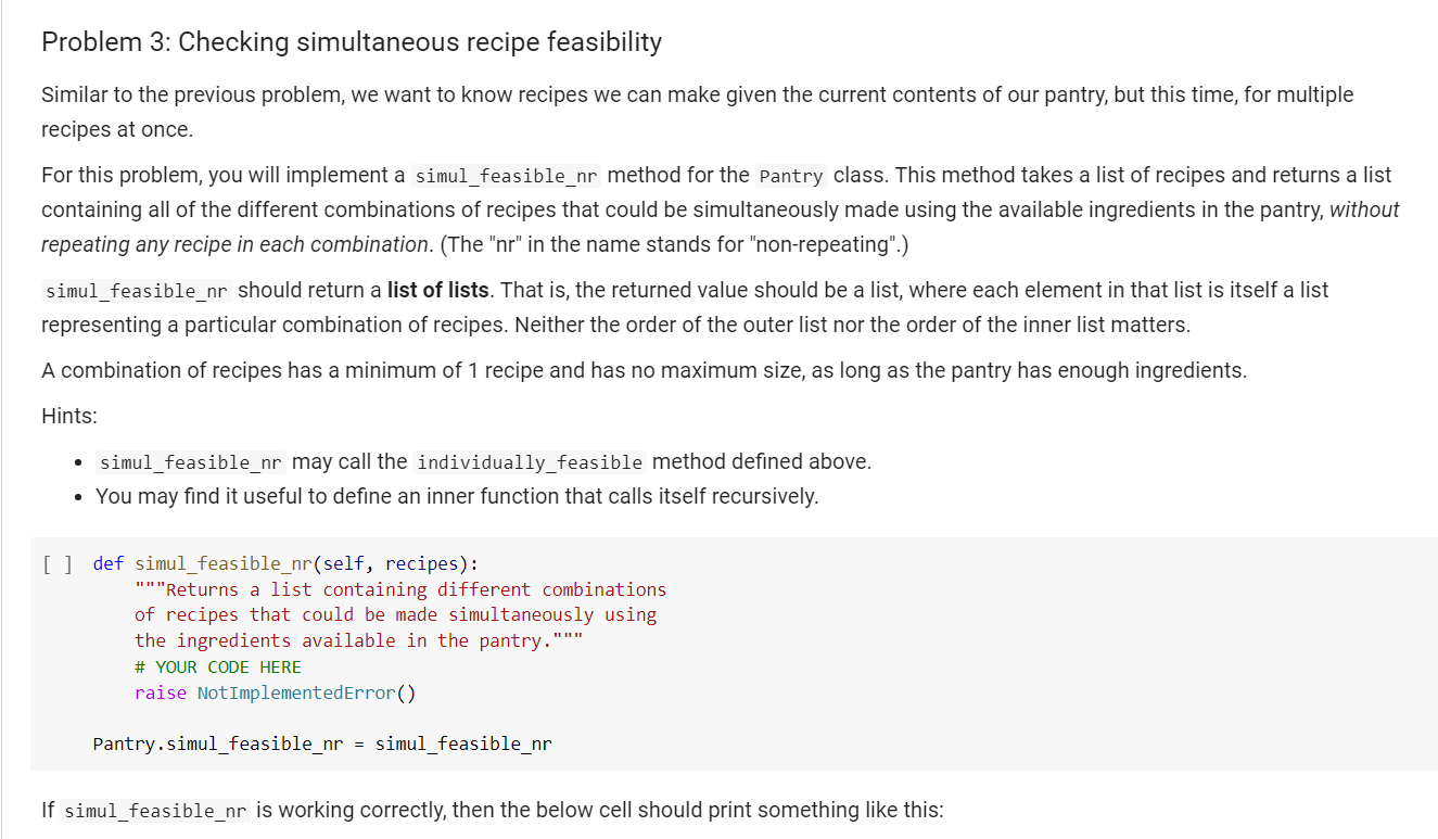 Recipe Feasibility for individual and simultaneous- | Chegg.com