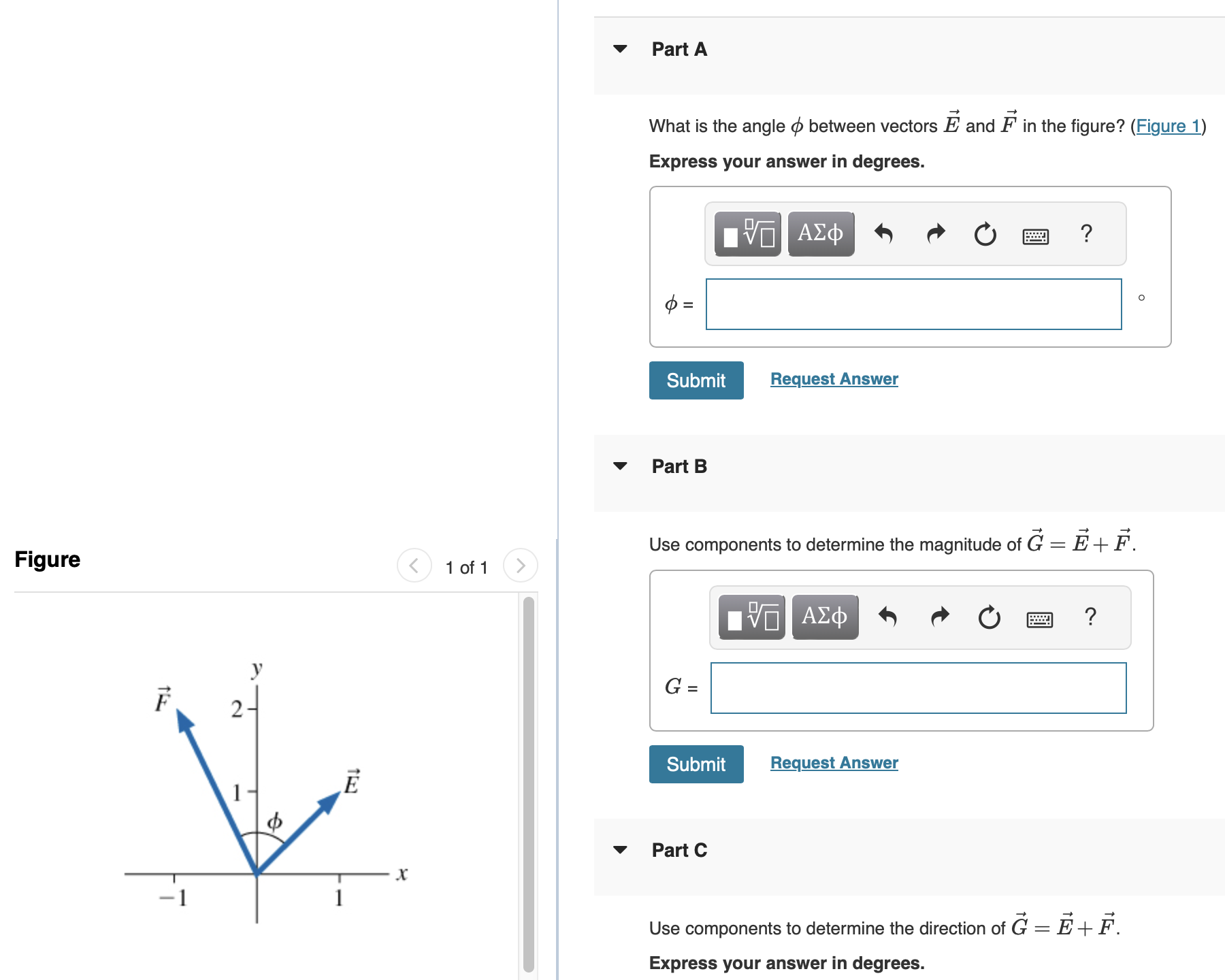 Solved What is the angle ϕ between vectors E and F in the | Chegg.com