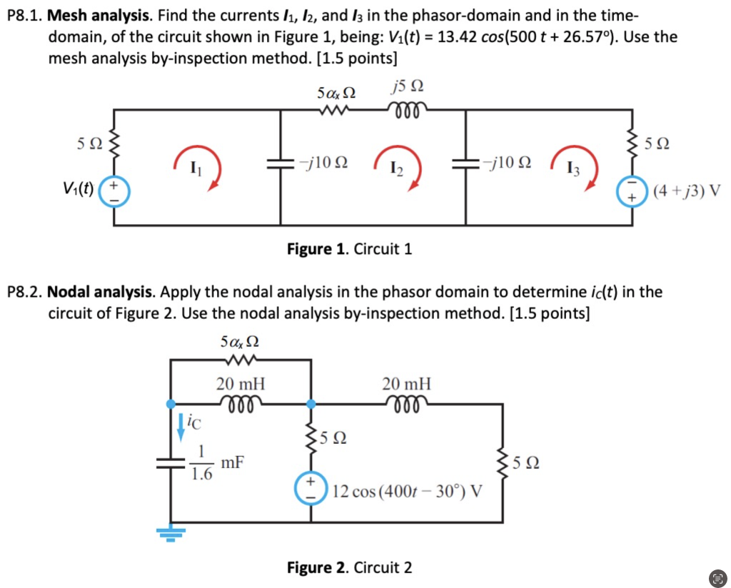 8.1. Mesh analysis. Find the currents I1,I2, and I3 | Chegg.com