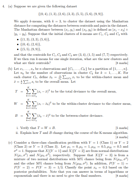 4. (a) Suppose we are given the following dataset | Chegg.com