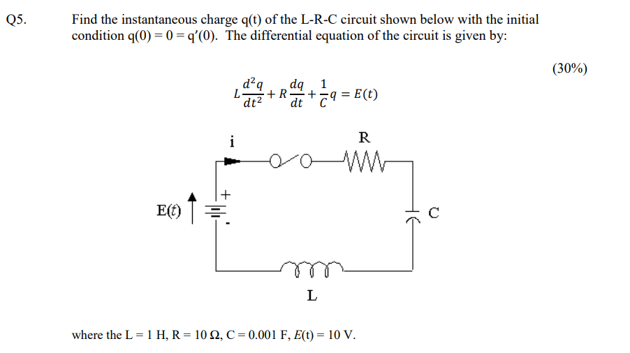 Solved Find the instantaneous charge q(t) of the L-R-C | Chegg.com
