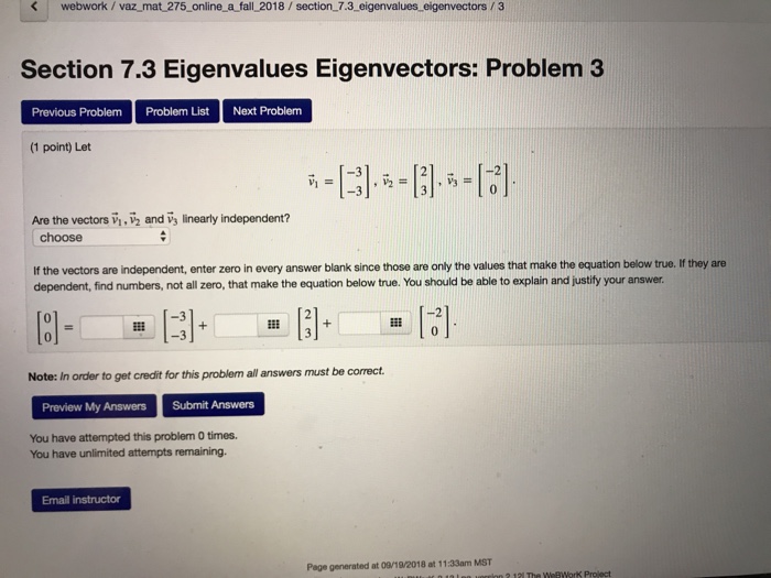 Solved Section 7.3 Eigenvalues Eigenvectors: Problem 2 | Chegg.com
