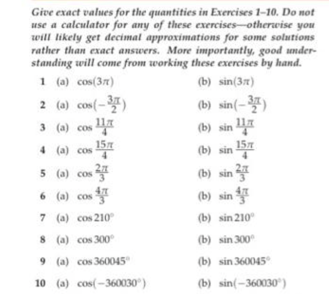 Solved Give exact values for the quantities in Exercises | Chegg.com