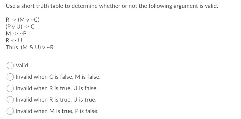 Solved Use a short truth table to determine whether or not | Chegg.com