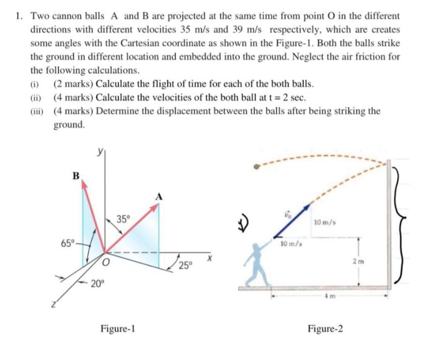 Solved Two cannon balls A and B are projected at the same | Chegg.com