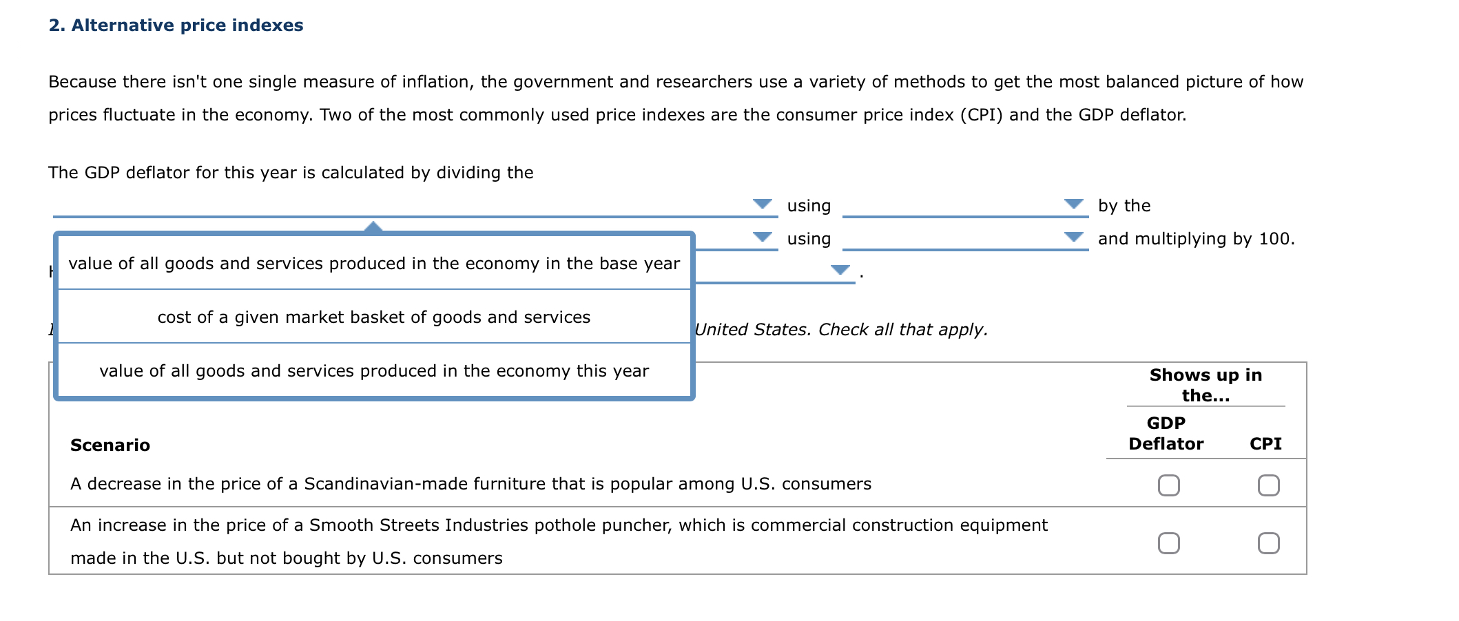 Solved 2. Alternative price indexes Because there isn't | Chegg.com