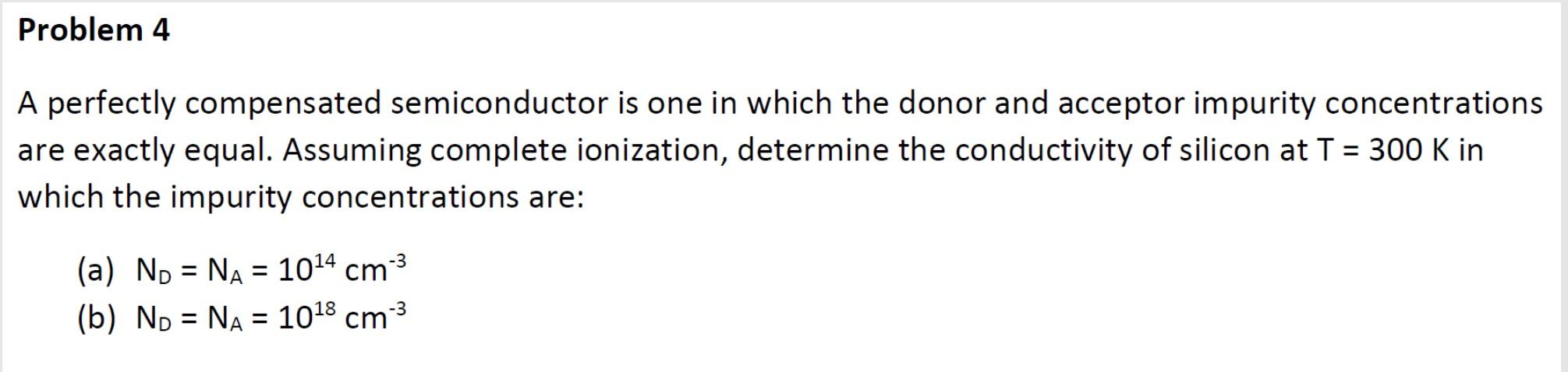 Solved A perfectly compensated semiconductor is one in which | Chegg.com