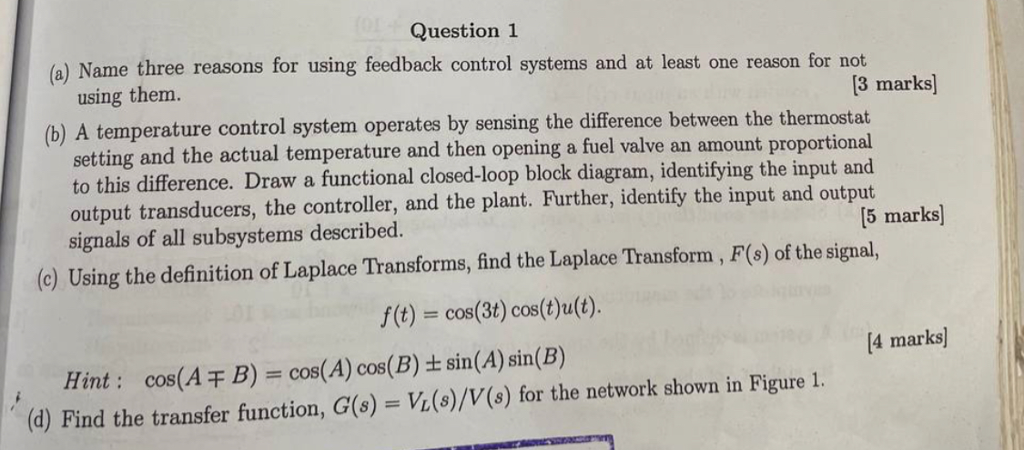 Solved Question 1(a) ﻿Name three reasons for using feedback | Chegg.com