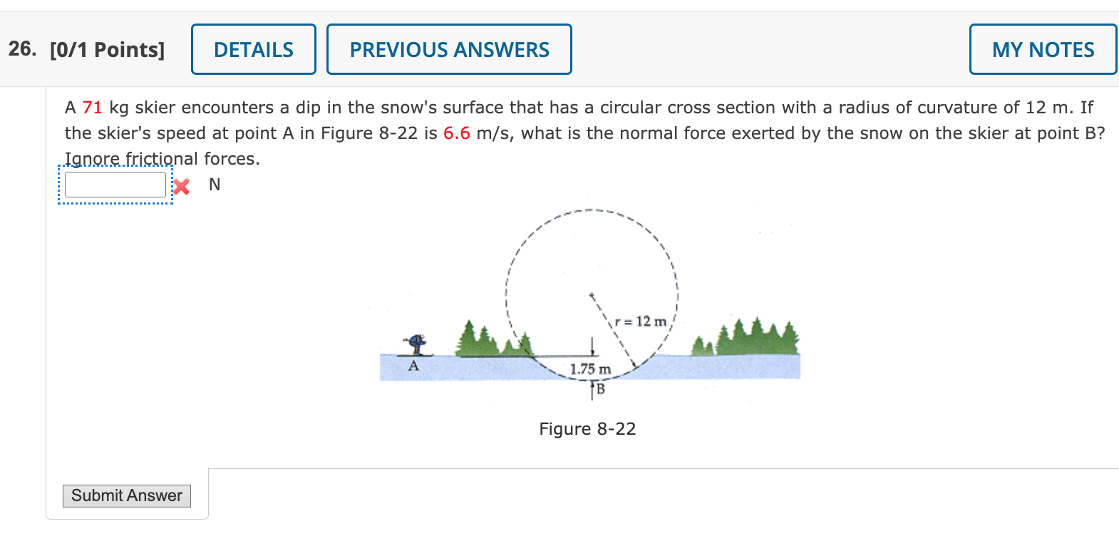Solved A 71 kg skier encounters a dip in the snow's surface | Chegg.com