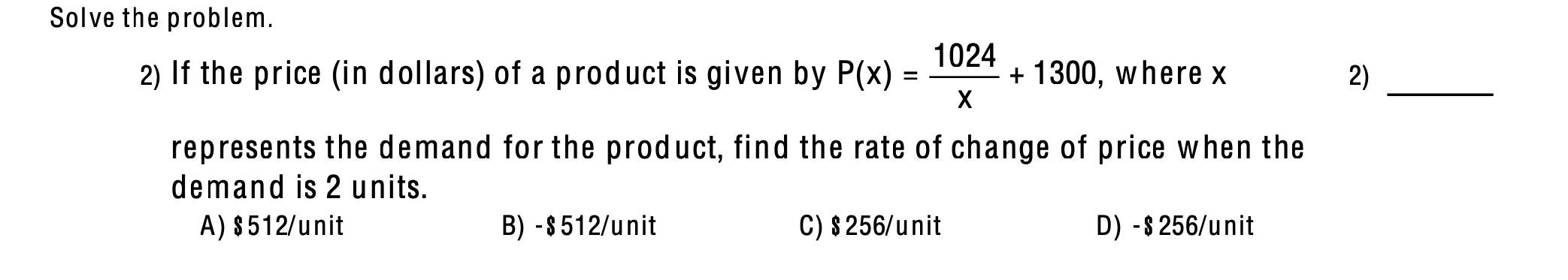 Solved 2) Solve the problem. 1024 2) If the price in | Chegg.com
