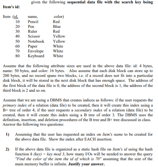 given the following sequential data file with the | Chegg.com