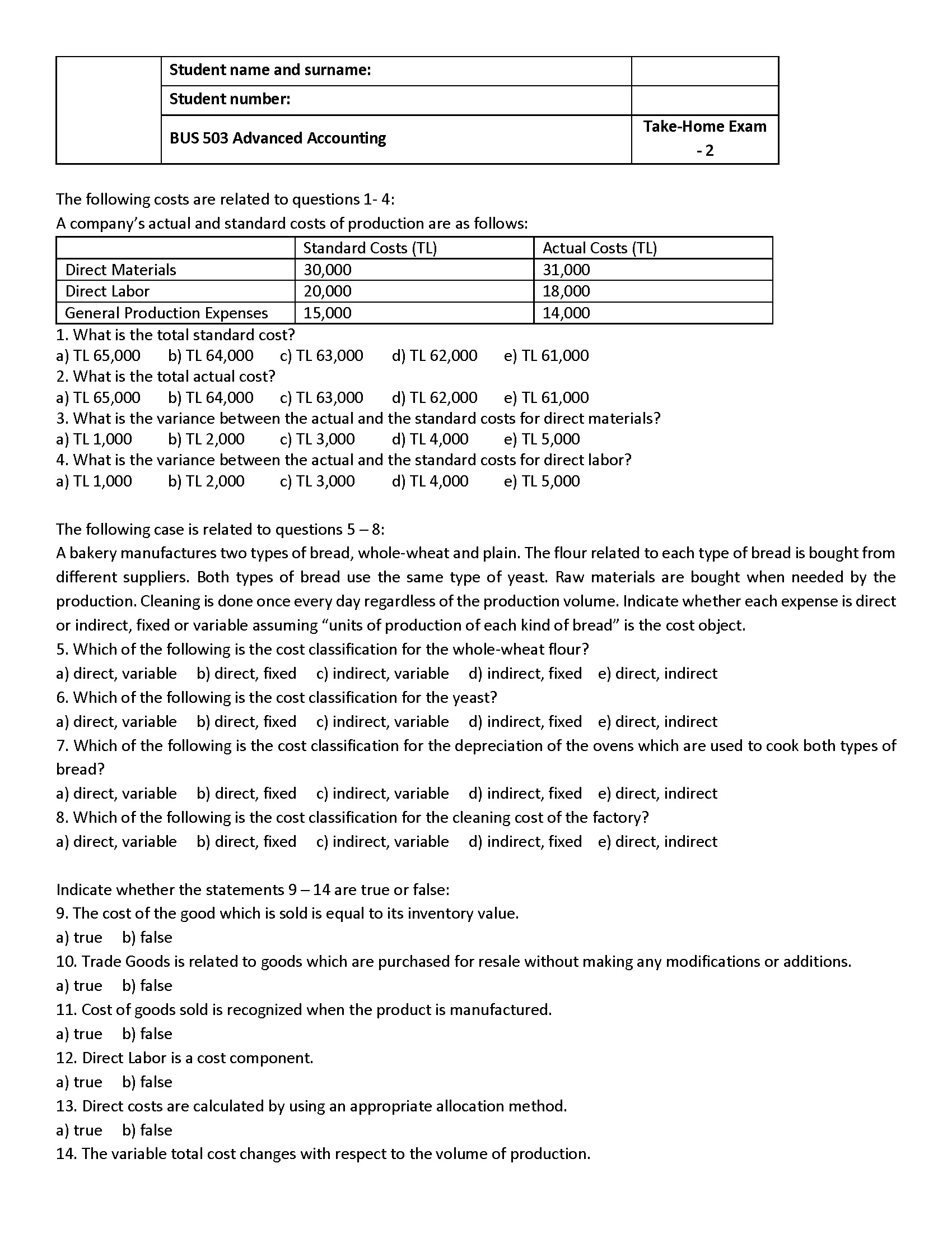 Solved Student name and surname: Student number: Take-Home | Chegg.com