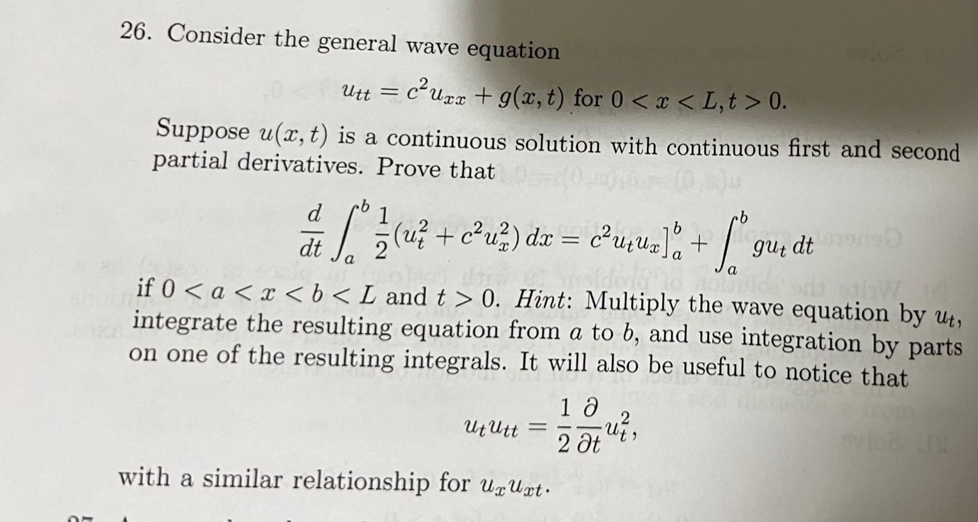 Solved 26. Consider the general wave equation c-Uzx + g(x, | Chegg.com
