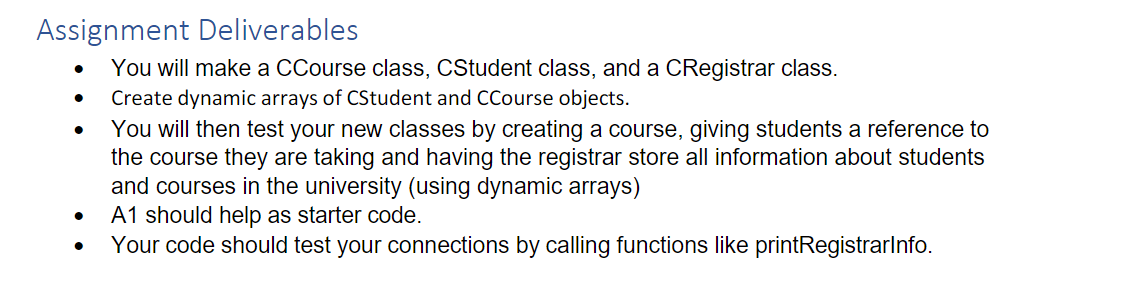 Solved Assignment Deliverables - You will make a CCourse | Chegg.com