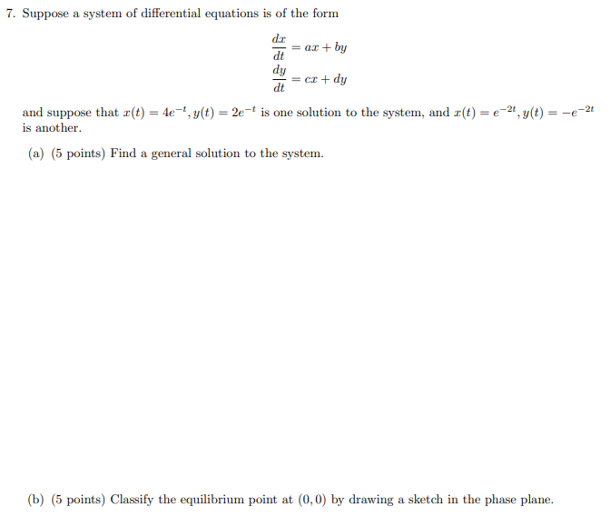 Solved 7. Suppose a system of differential equations is of | Chegg.com