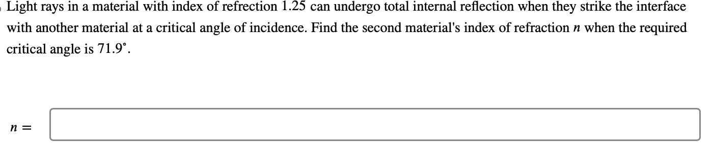 Solved Light rays in a material with index of refrection | Chegg.com
