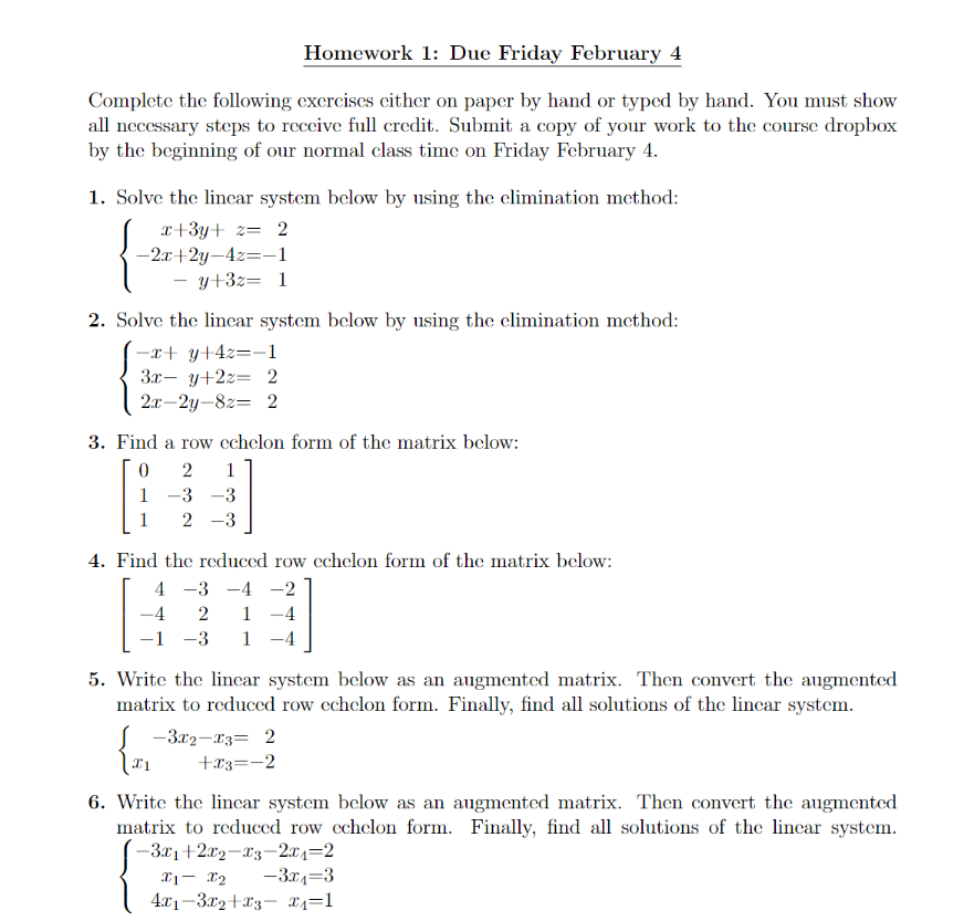 Solved Homework 1: Due Friday February 4 Complete the | Chegg.com