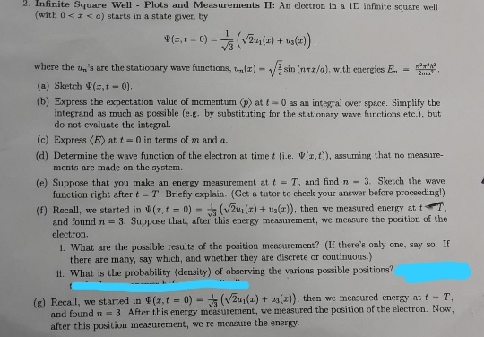 Solved 2. Infinite Square Well Plots and Measurements II: An | Chegg.com