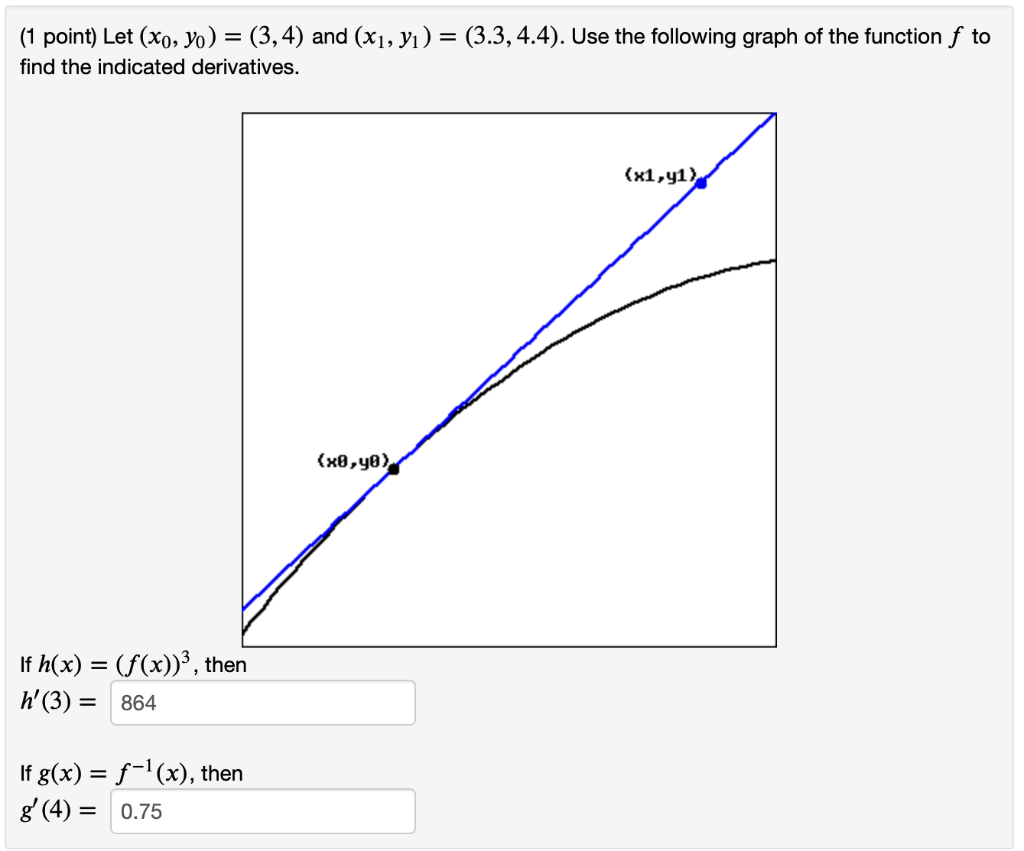 Solved (1 point) Let (x0,y0)=(3,4) and (x1,y1)=(3.3,4.4). | Chegg.com
