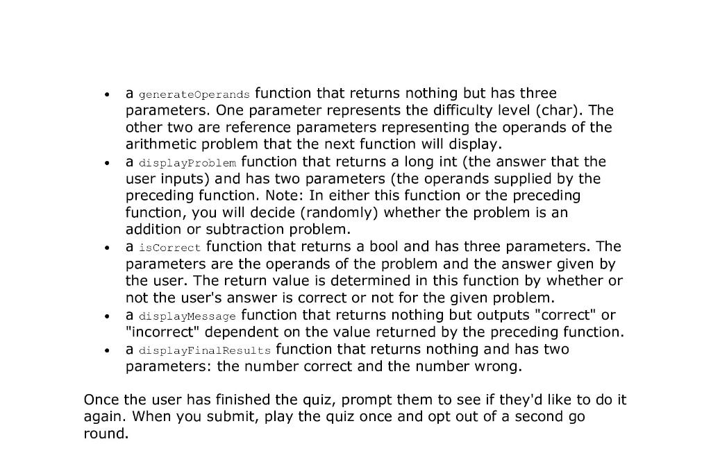 Solved Your program will be a "quiz-er" for the user. That | Chegg.com