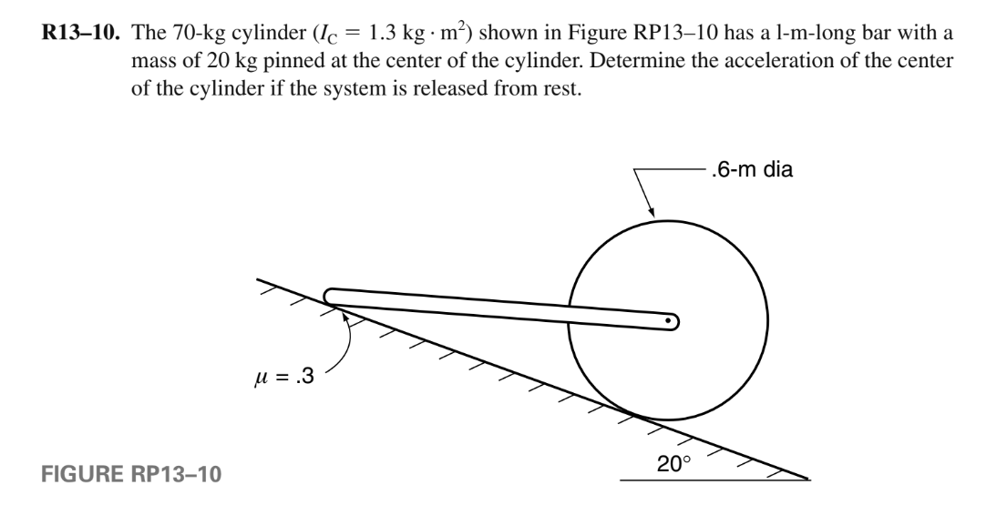 Solved R13-10. The 70-kg cylinder (IC=1.3 kg⋅m2) shown in | Chegg.com