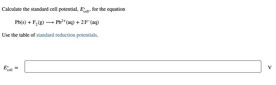 Solved Calculate The Standard Cell Potential Ecell For The